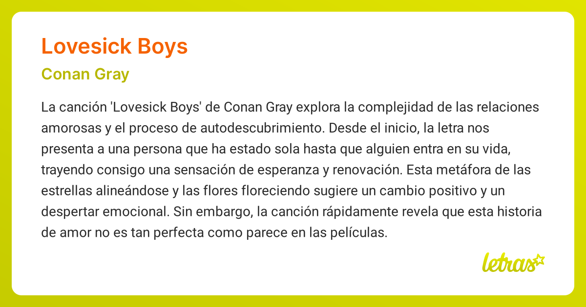 Significado de la canción LOVESICK BOYS (Conan Gray) - LETRAS.COM