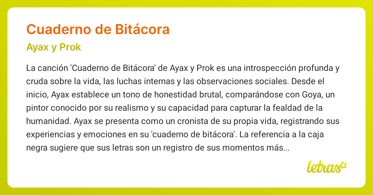 Significado de la canción CUADERNO DE BITÁCORA (Ayax y Prok) - LETRAS.COM