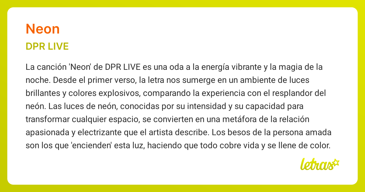 Significado de la canción NEON (DPR LIVE) - LETRAS.COM