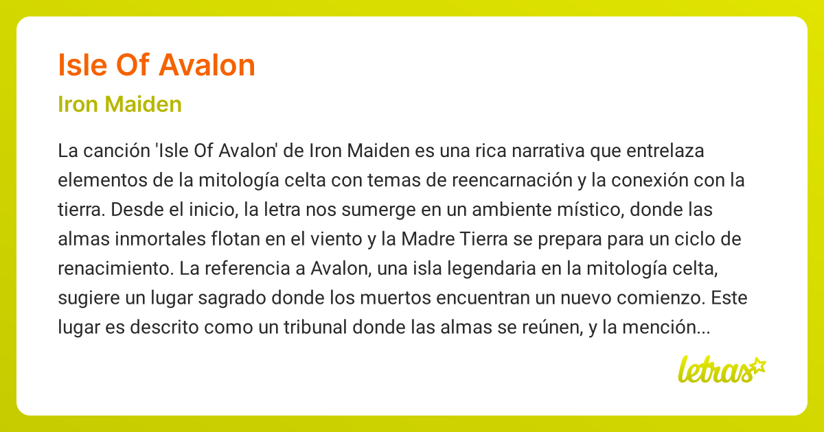 Significado de la canción ISLE OF AVALON (Iron Maiden) - LETRAS.COM