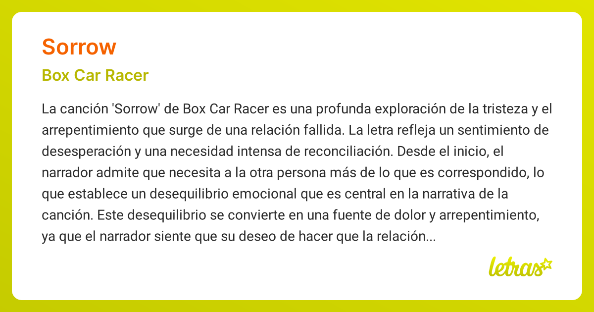 Significado de la canción SORROW (Box Car Racer) - LETRAS.COM