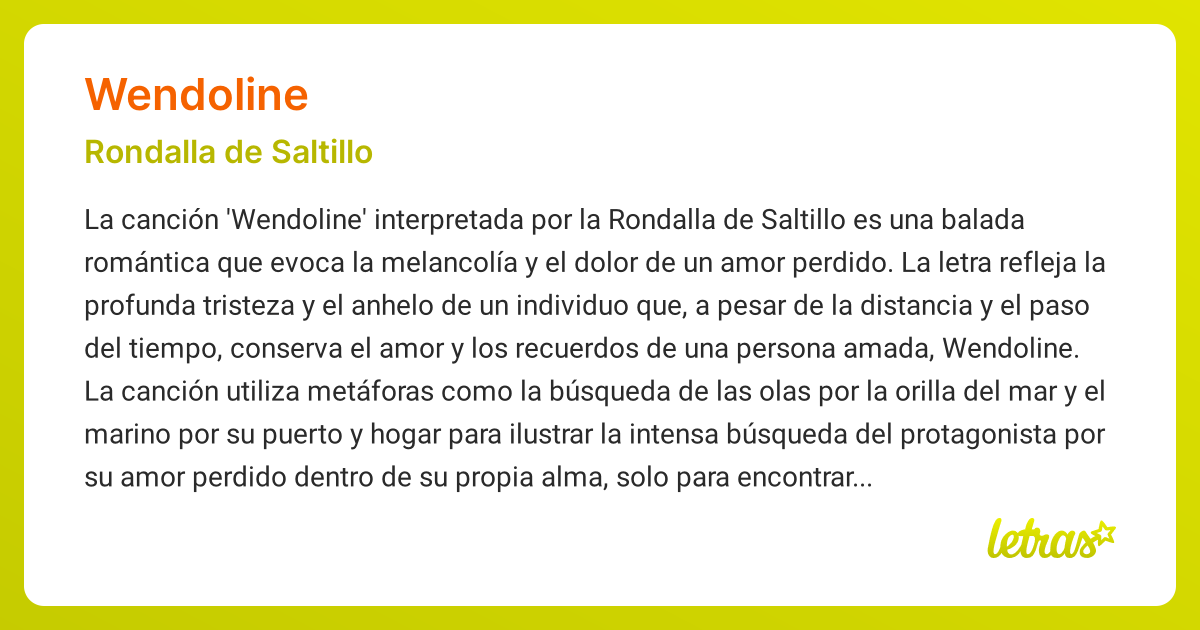 Significado de la canción WENDOLINE (Rondalla de Saltillo) - LETRAS.COM