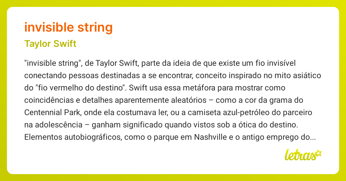 Significado da música INVISIBLE STRING (Taylor Swift) - LETRAS.MUS.BR