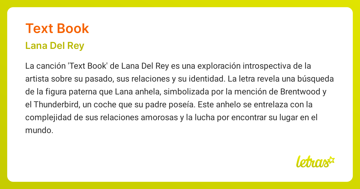 Significado de la canción TEXT BOOK (Lana Del Rey) - LETRAS.COM