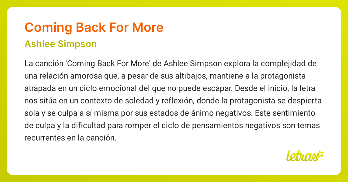 Significado de la canción COMING BACK FOR MORE (Ashlee Simpson ...