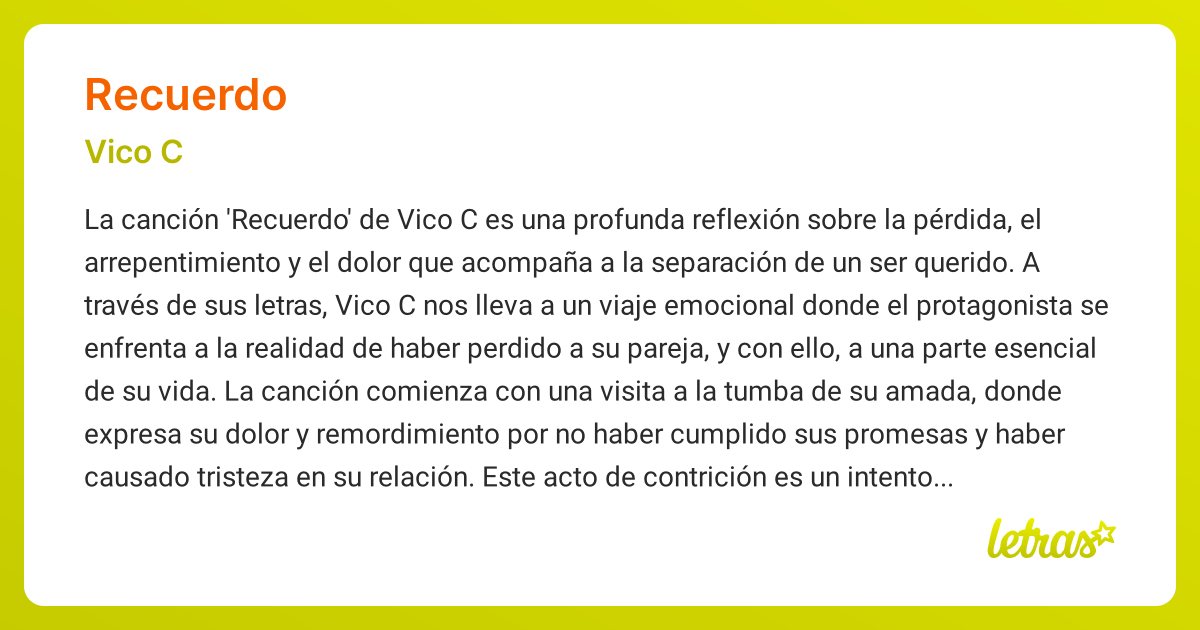 Significado de la canción RECUERDO (Vico C) - LETRAS.COM