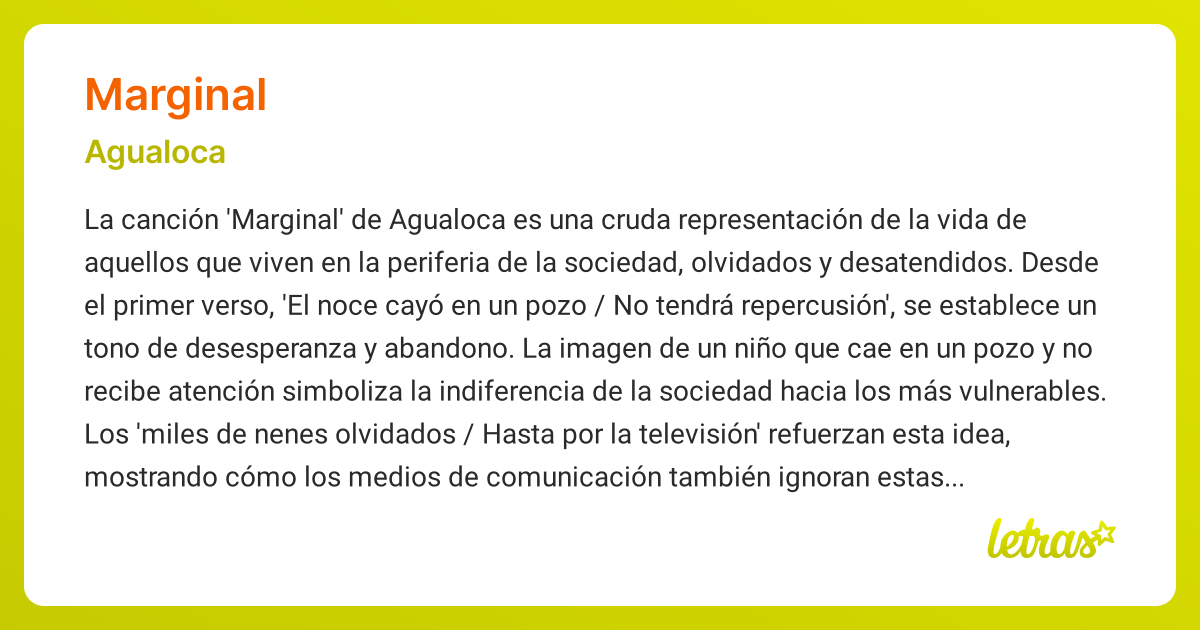 Significado de la canción MARGINAL (Agualoca) - LETRAS.COM
