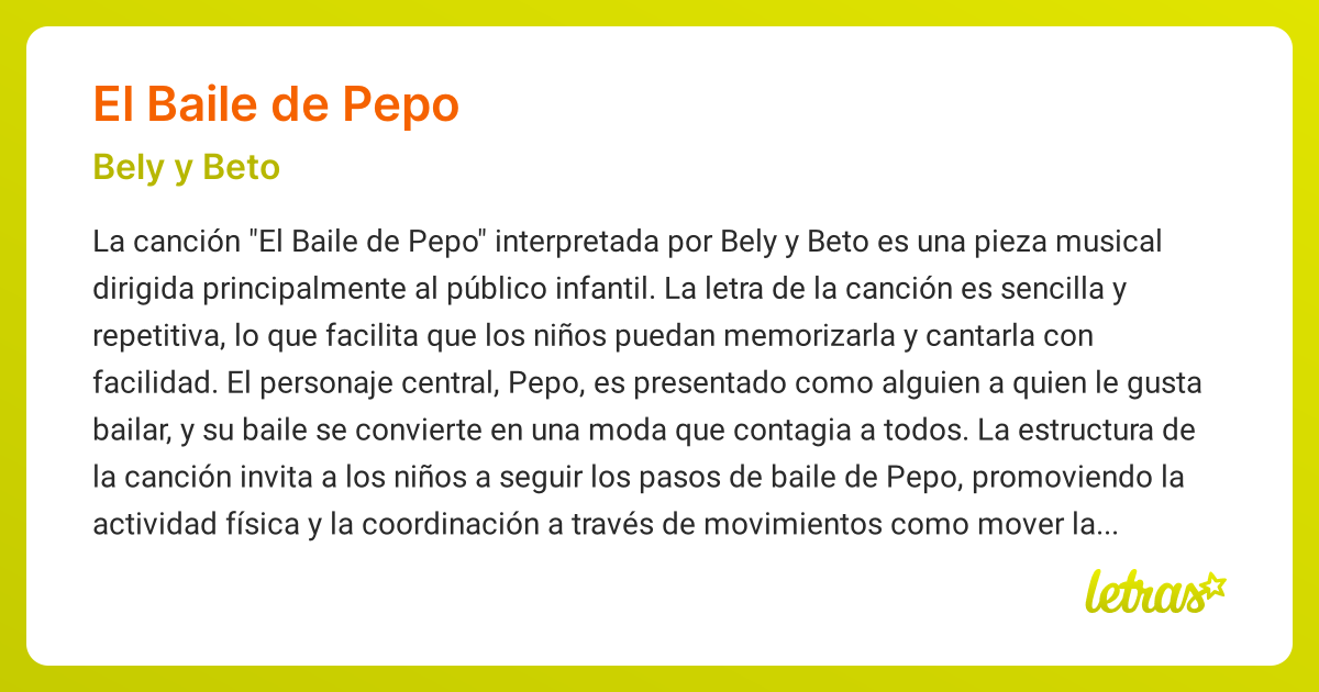 Significado de la canción EL BAILE DE PEPO (Bely y Beto) - LETRAS.COM