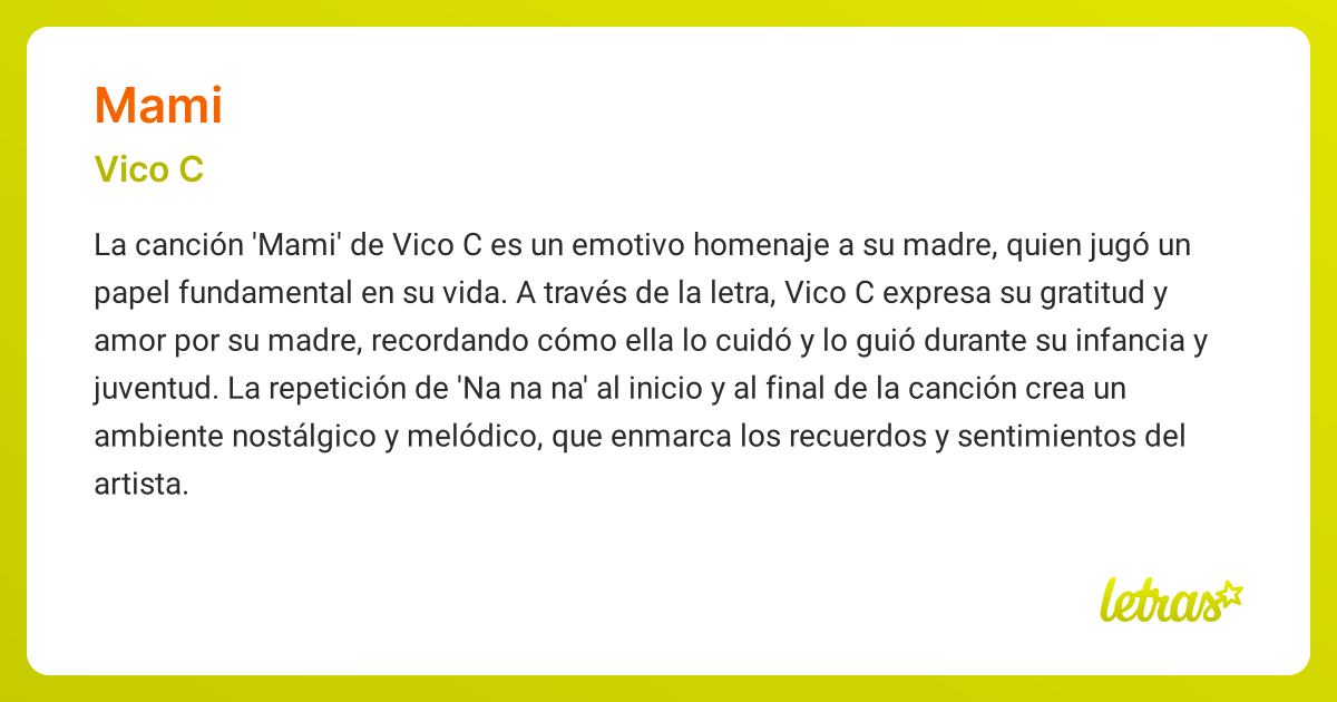 Significado de la canción MAMI (Vico C) - LETRAS.COM