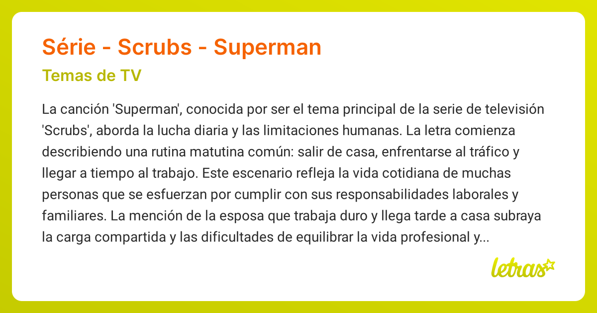Significado de la canción SÉRIE - SCRUBS - SUPERMAN (Temas de TV ...