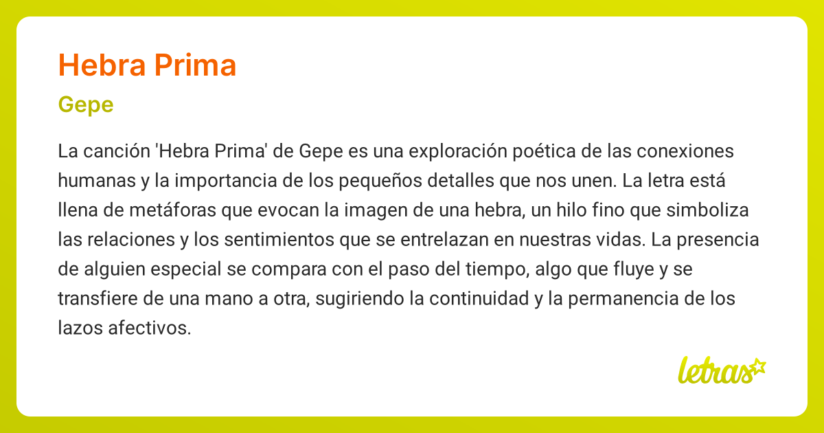 Significado de la canción HEBRA PRIMA (Gepe) - LETRAS.COM