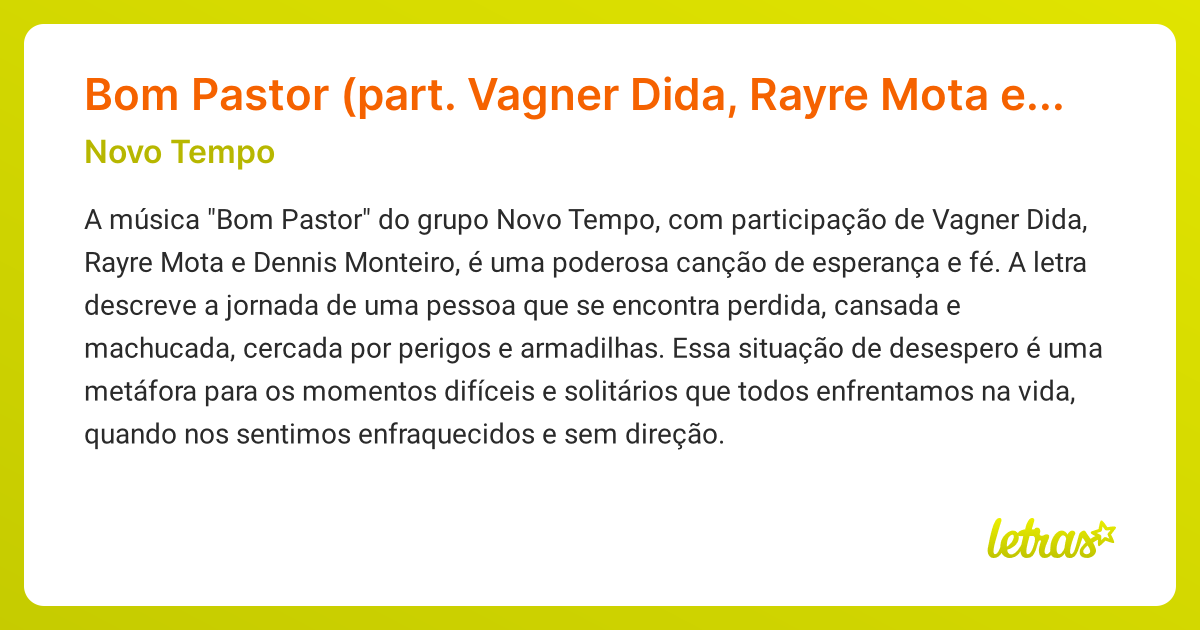 Significado da música Bom Pastor (part. Vagner Dida, Rayre Mota e ...