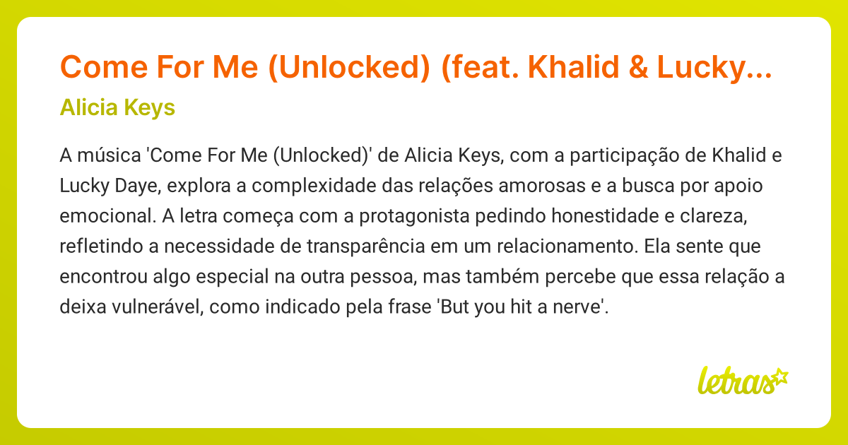 Significado Da Música Come For Me Unlocked Feat Khalid And Lucky Daye