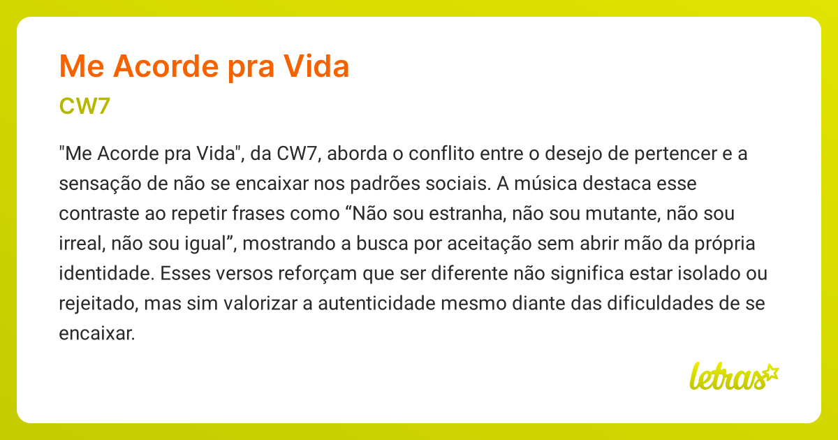Significado da música ME ACORDE PRA VIDA (CW7) - LETRAS.MUS.BR