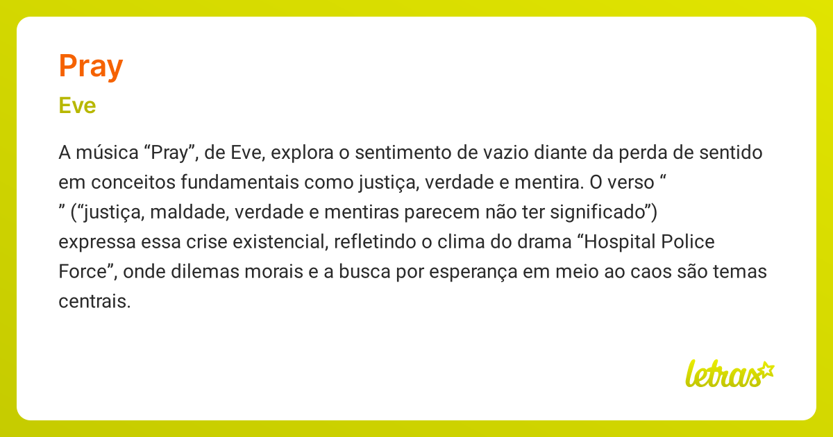 Significado da música PRAY (Eve) - LETRAS.MUS.BR