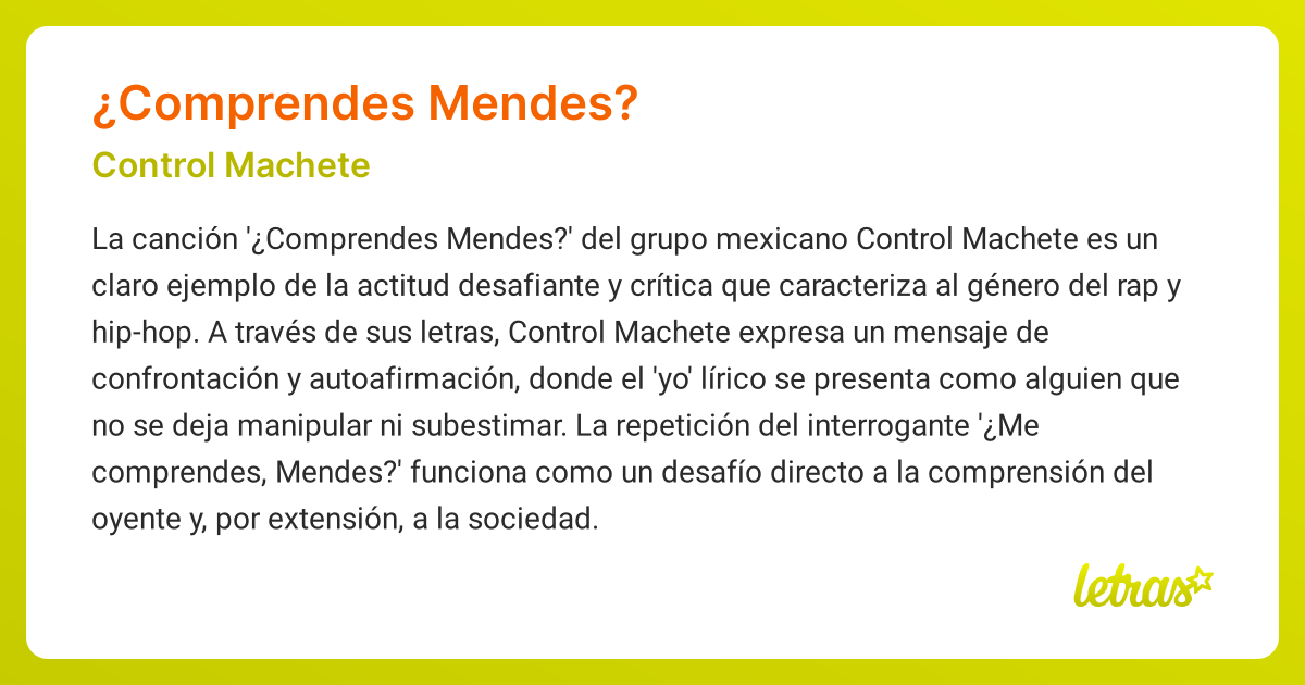 Significado de la canción ¿COMPRENDES MENDES? (Control Machete ...