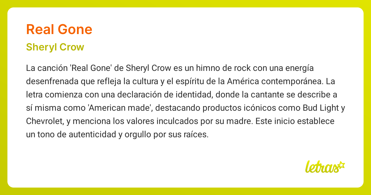 Significado de la canción REAL GONE (Sheryl Crow) - LETRAS.COM