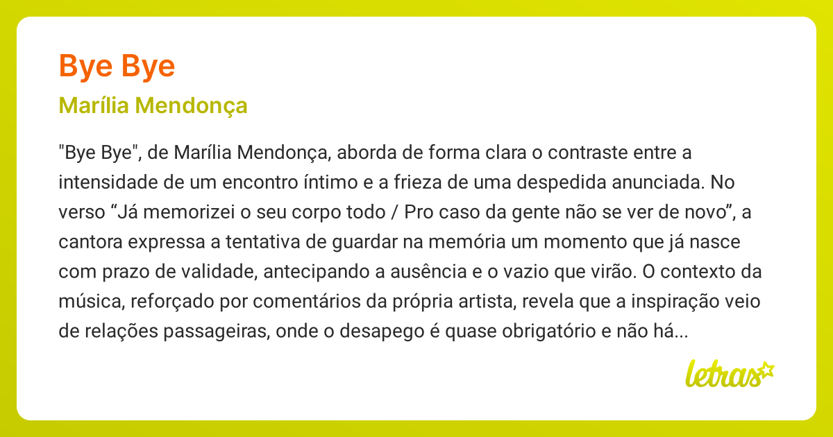 Significado da música BYE BYE (Marília Mendonça) - LETRAS.MUS.BR