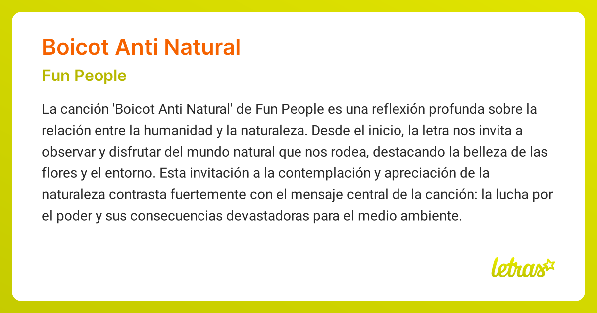 Significado de la canción BOICOT ANTI NATURAL (Fun People) - LETRAS.COM