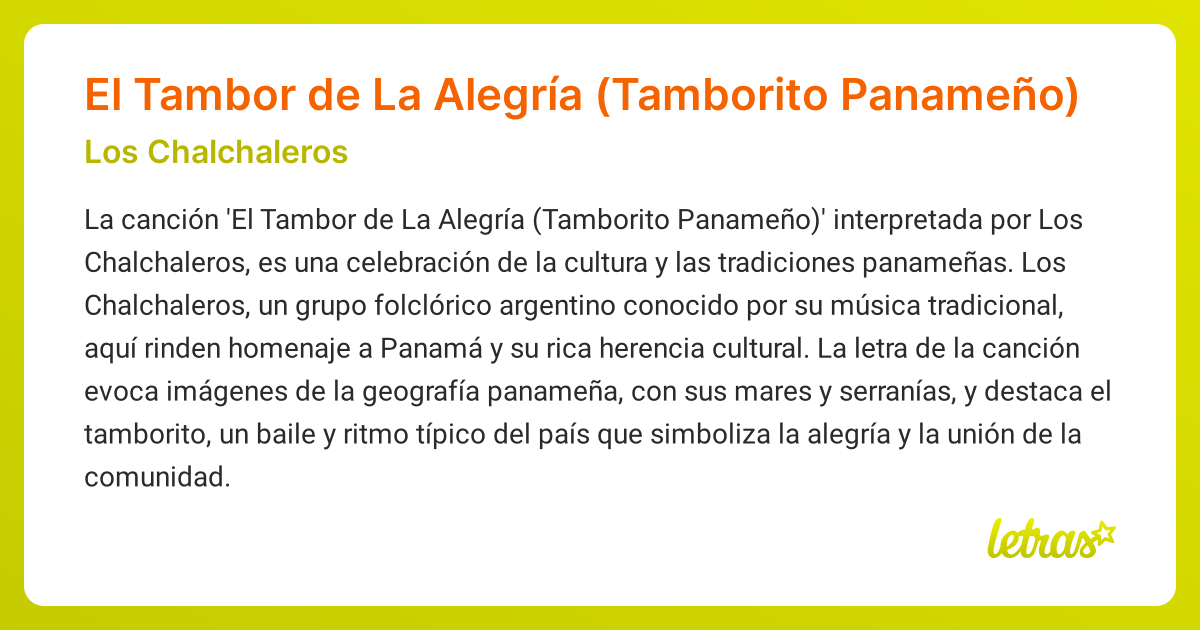 Significado de la canción El Tambor de La Alegría (Tamborito Panameño ...