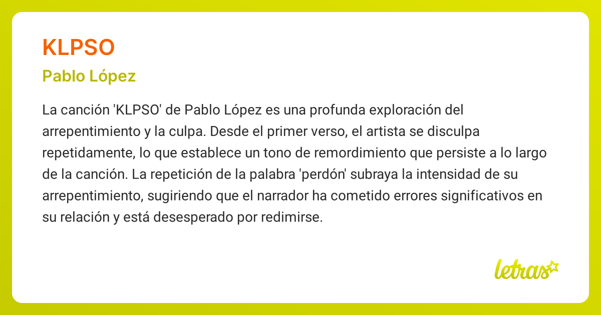 Significado de la canción KLPSO (Pablo López) - LETRAS.COM