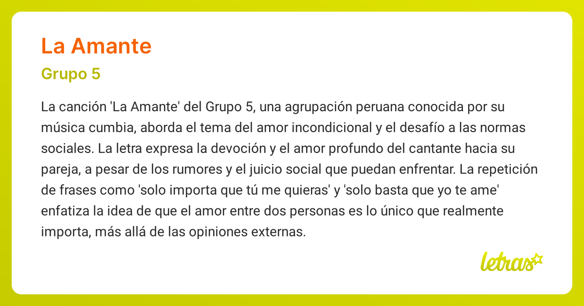 Significado de la canción LA AMANTE (Grupo 5) - LETRAS.COM