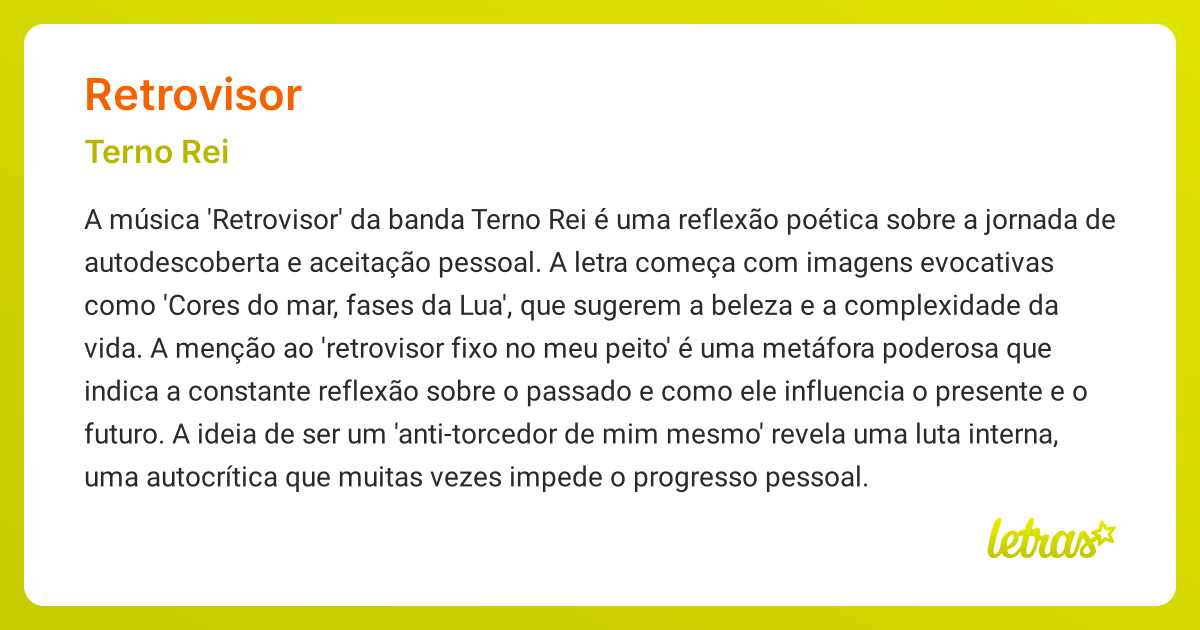 Significado da música RETROVISOR (Terno Rei) - LETRAS.MUS.BR