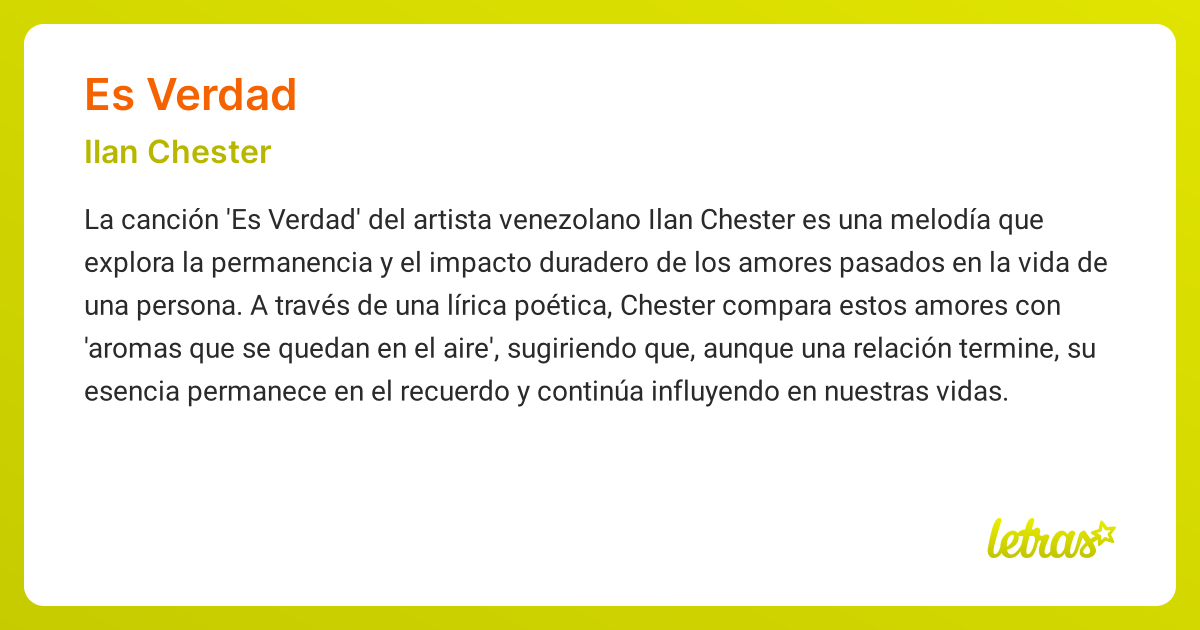 Significado de la canción ES VERDAD (Ilan Chester) - LETRAS.COM