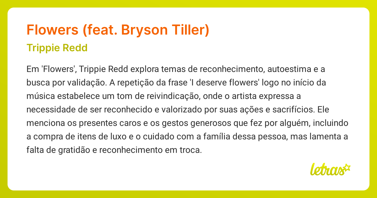 Significado da música FLOWERS (FEAT. BRYSON TILLER) (Trippie Redd ...