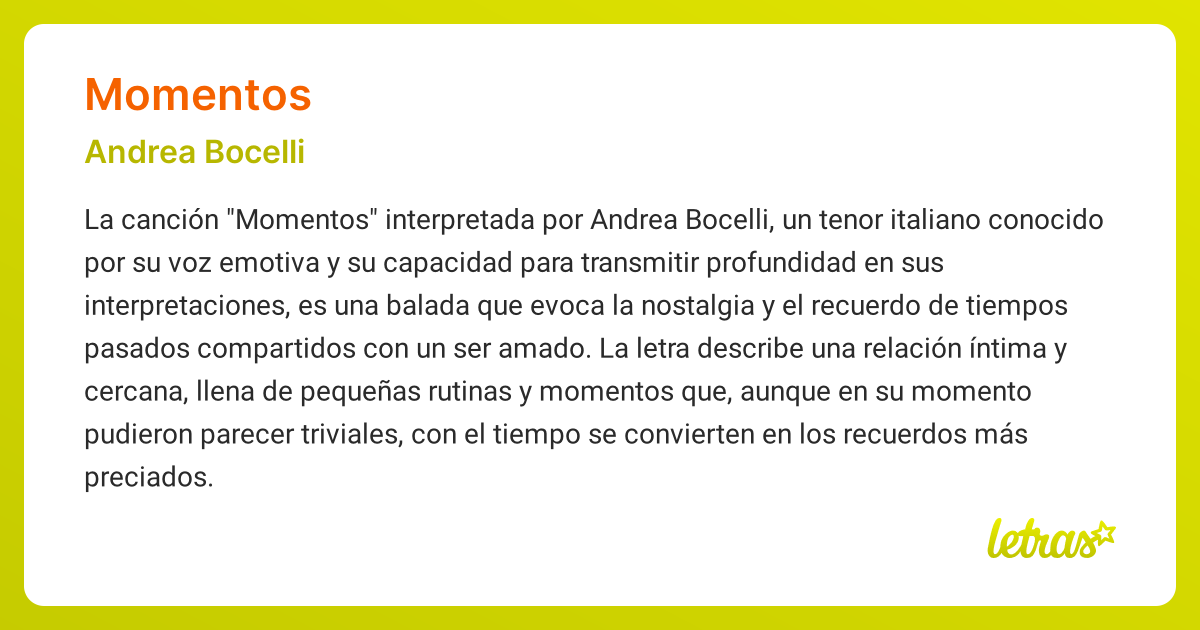 Significado de la canción MOMENTOS (Andrea Bocelli) - LETRAS.COM
