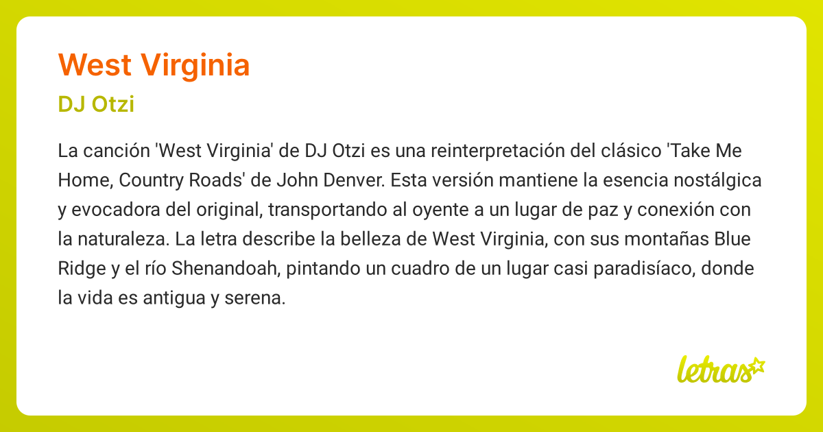 Significado de la canción WEST VIRGINIA (DJ Otzi) - LETRAS.COM