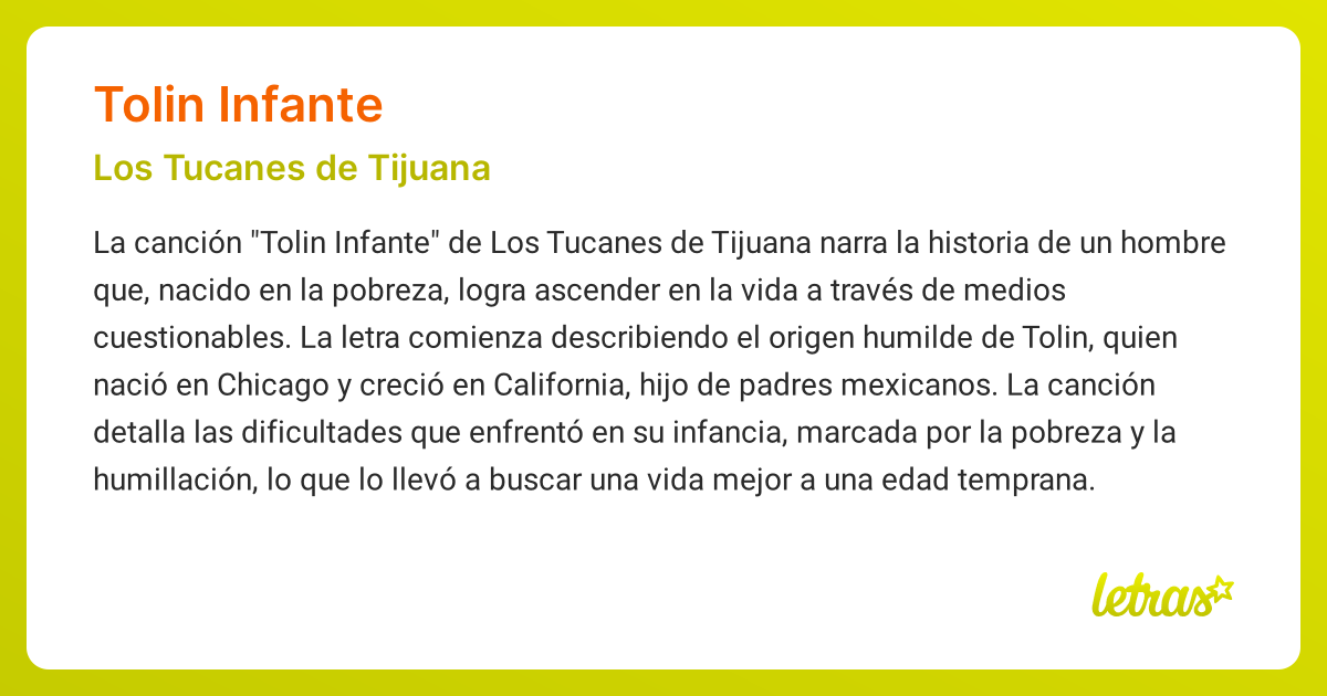 Significado de la canción TOLIN INFANTE (Los Tucanes de Tijuana ...