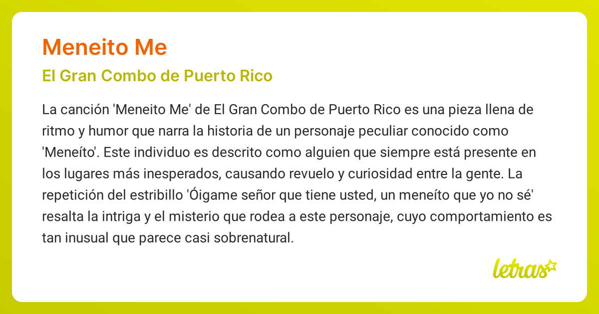 Significado de la canción MENEITO ME (El Gran Combo de Puerto Rico ...