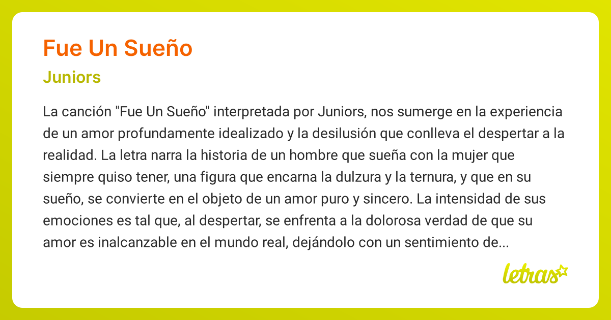 Significado de la canción FUE UN SUEÑO (Juniors) - LETRAS.COM
