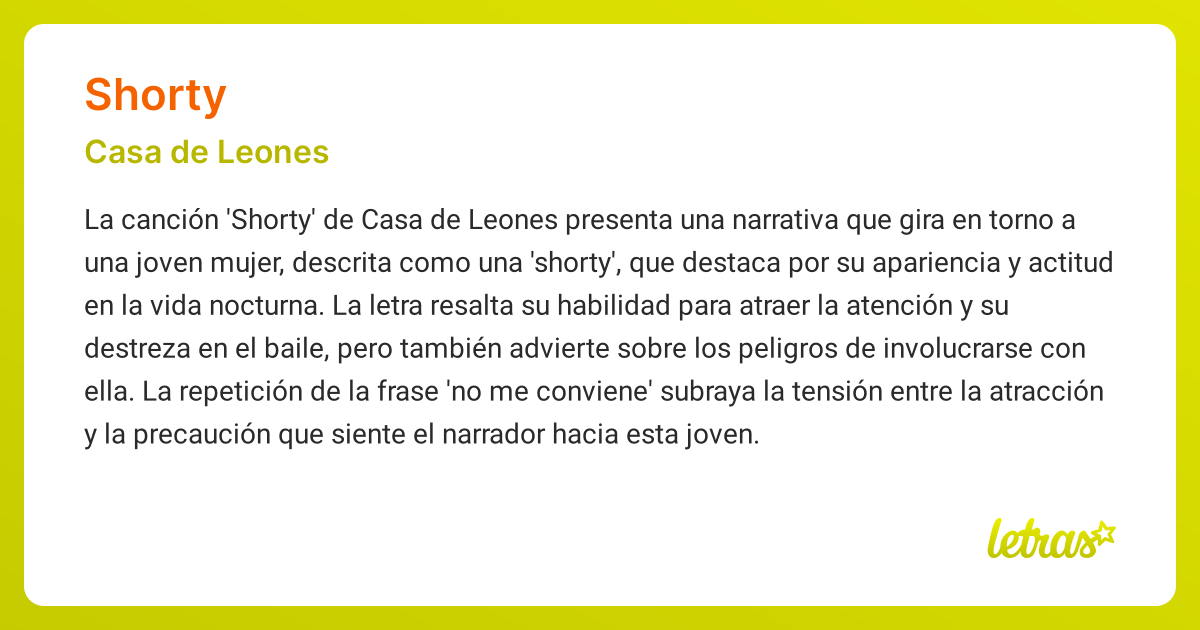 Significado de la canción SHORTY (Casa de Leones) - LETRAS.COM