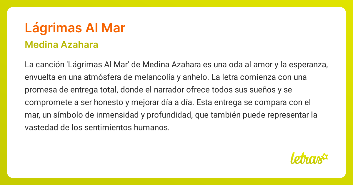 Significado de la canción LÁGRIMAS AL MAR (Medina Azahara) - LETRAS.COM