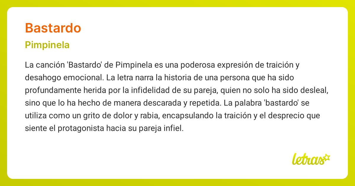 Significado de la canción BASTARDO (Pimpinela) - LETRAS.COM