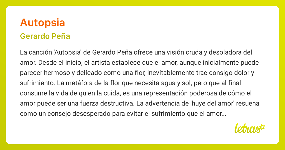 Significado de la canción AUTOPSIA (Gerardo Peña) - LETRAS.COM