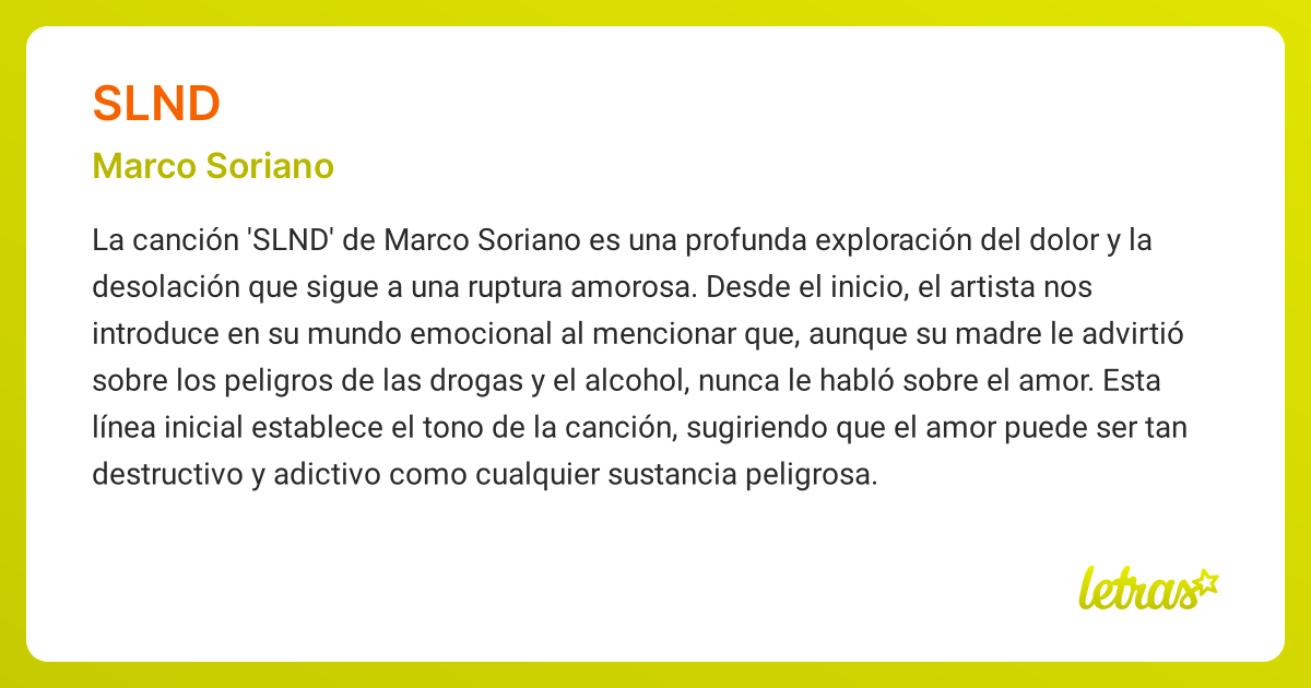 Significado de la canción SLND (Marco Soriano) - LETRAS.COM