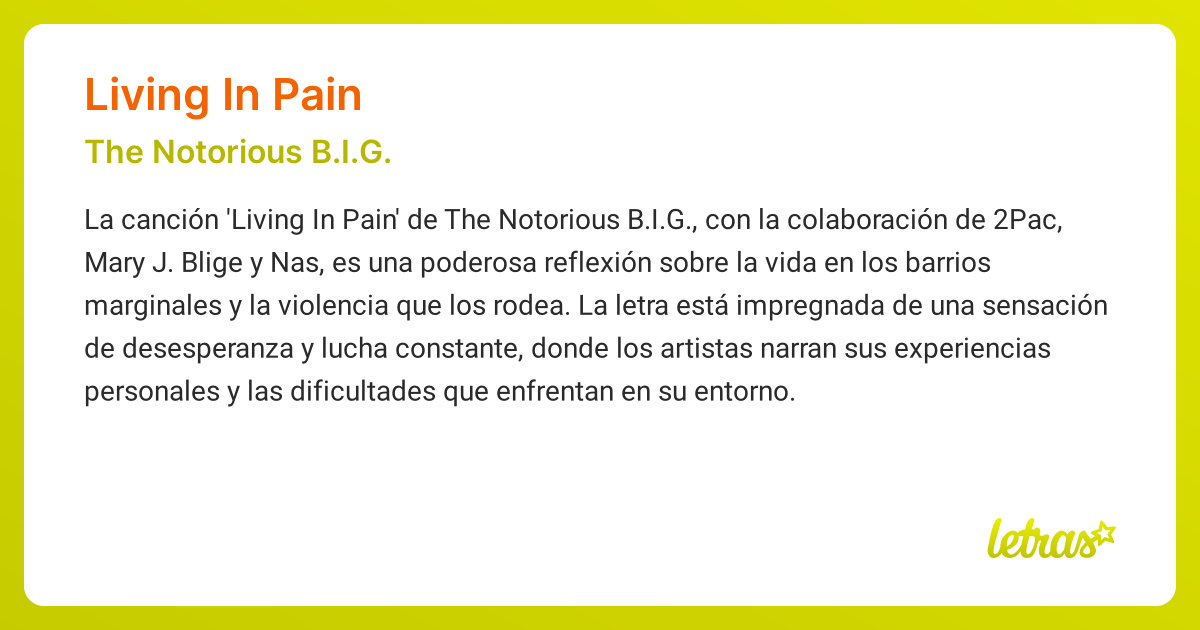 Significado de la canción LIVING IN PAIN (The Notorious B.I.G.) - LETRAS.COM