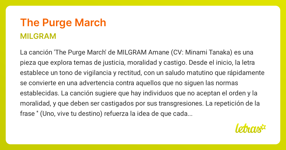 Significado de la canción THE PURGE MARCH (MILGRAM) - LETRAS.COM