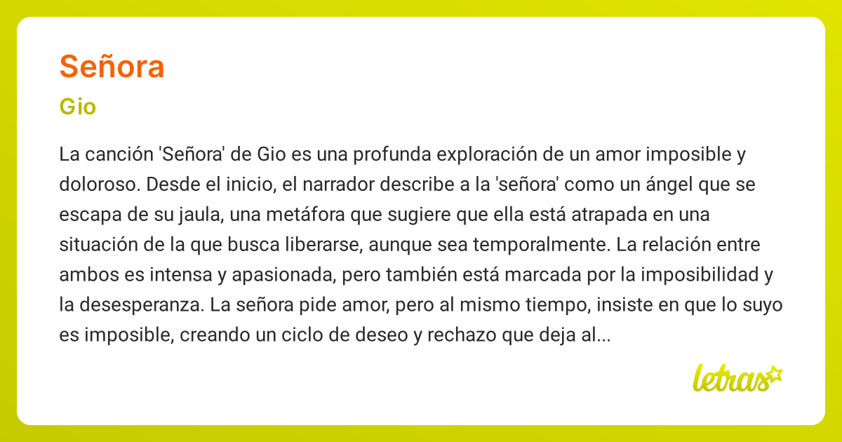 Significado de la canción SEÑORA (Gio) - LETRAS.COM