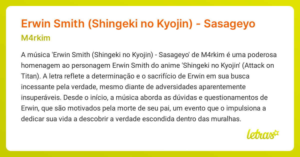 Significado da música Erwin Smith (Shingeki no Kyojin) - Sasageyo ...