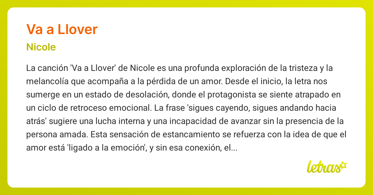 Significado de la canción VA A LLOVER (Nicole) - LETRAS.COM