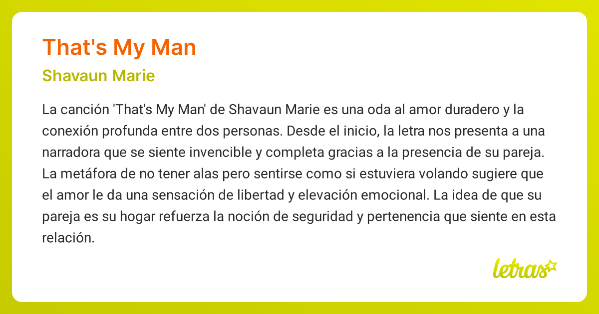 Significado de la canción THAT'S MY MAN (Shavaun Marie) - LETRAS.COM
