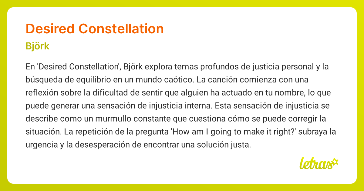 Significado de la canción DESIRED CONSTELLATION (Björk) - LETRAS.COM