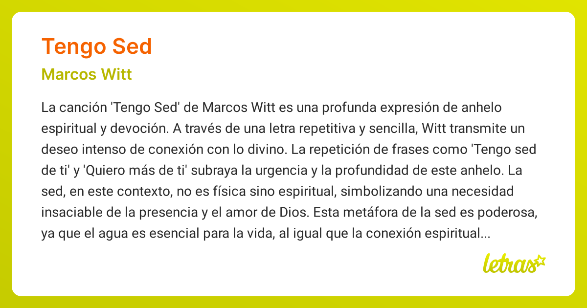Significado de la canción TENGO SED (Marcos Witt) - LETRAS.COM