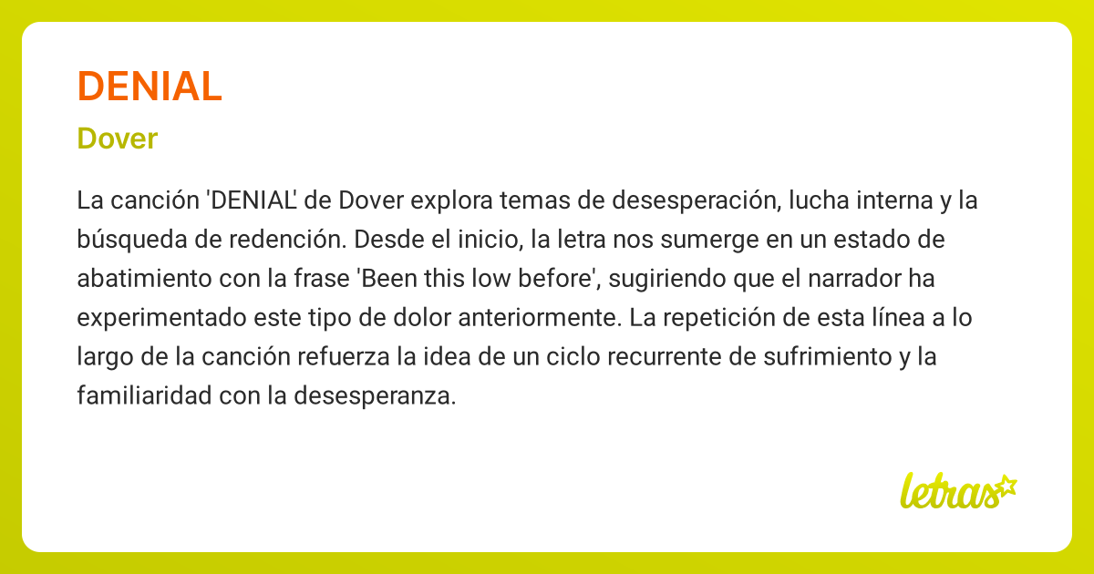 Significado de la canción DENIAL (Dover) - LETRAS.COM