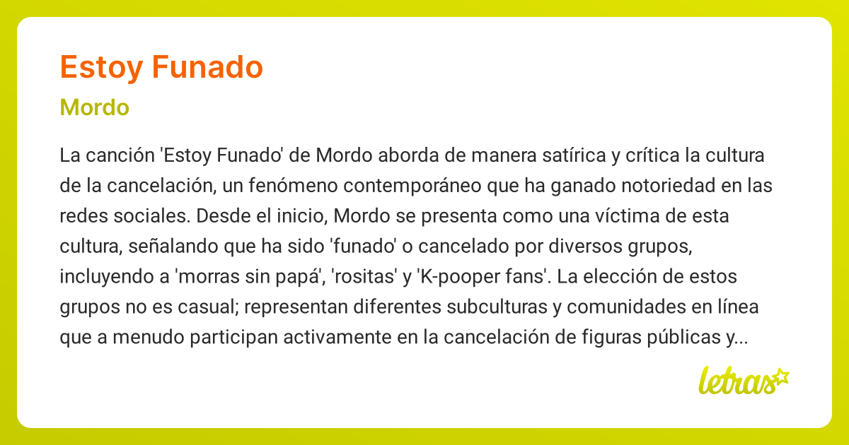 Significado de la canción ESTOY FUNADO (Mordo) - LETRAS.COM