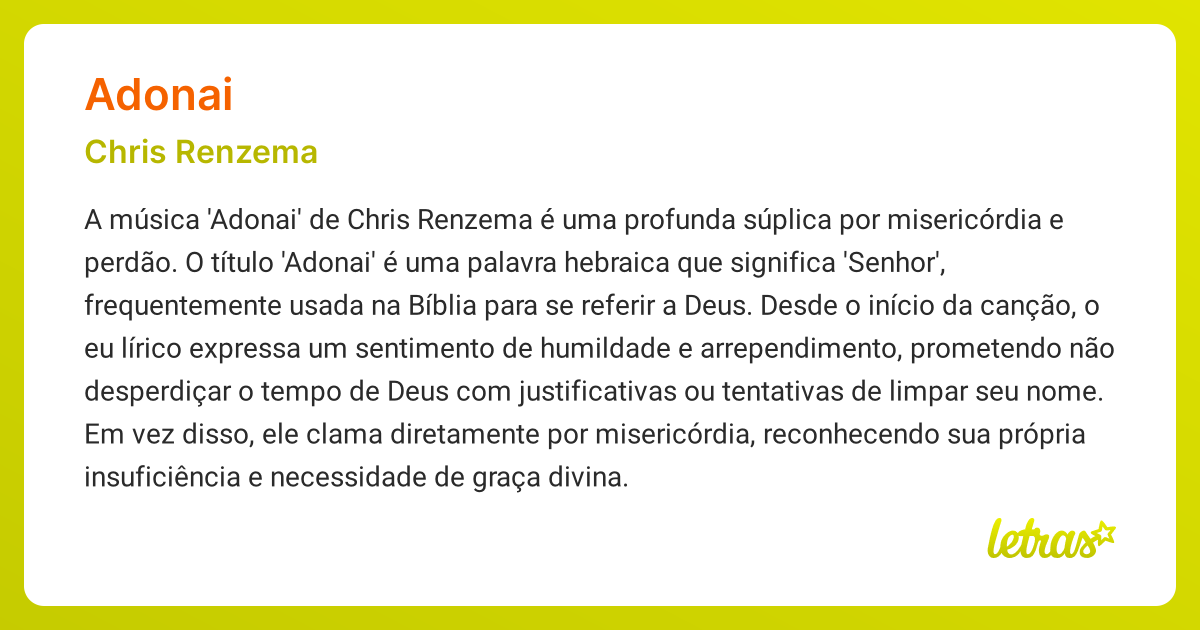 Significado da música ADONAI (Chris Renzema) - LETRAS.MUS.BR